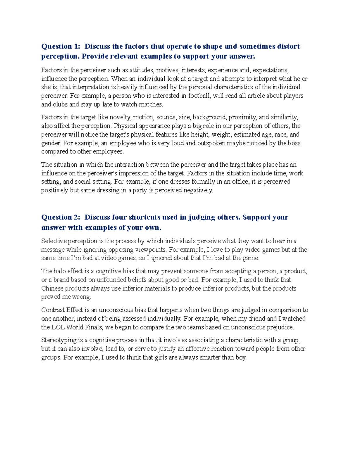 OB Tutorial 3 - answer - Question 1: Discuss the factors that operate ...
