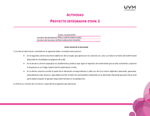 Proyecto integrador etapa 1 - ACTIVIDAD PROYECTO INTEGRADOR ETAPA 1 Fecha:26/03/ Nombre del ...