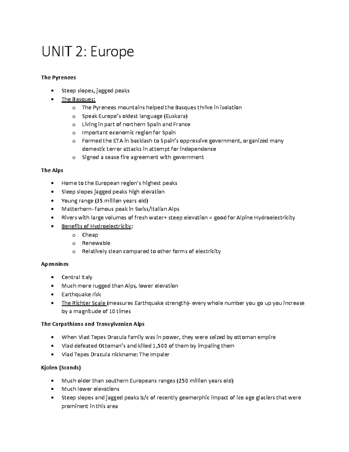 UNIT 2 Europe - UNIT 2: Europe The Pyrenees - Steep slopes, jagged ...