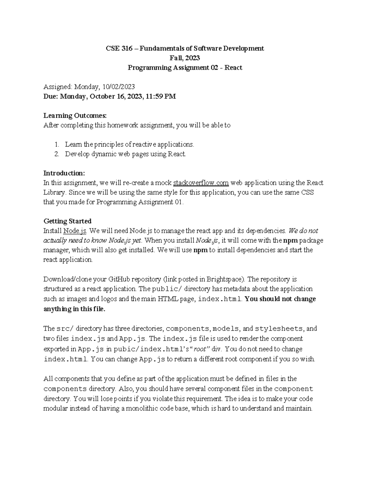 CSE 316-F23-PA02 - homework doc - CSE 316 – Fundamentals of Software Development Fall, 2023 ...