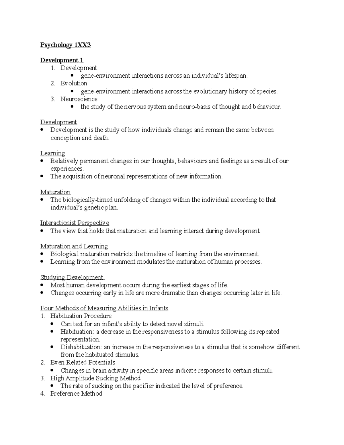 Psychology-1XX3-exam - Psychology 1XX3 Development 1 1. Development ...