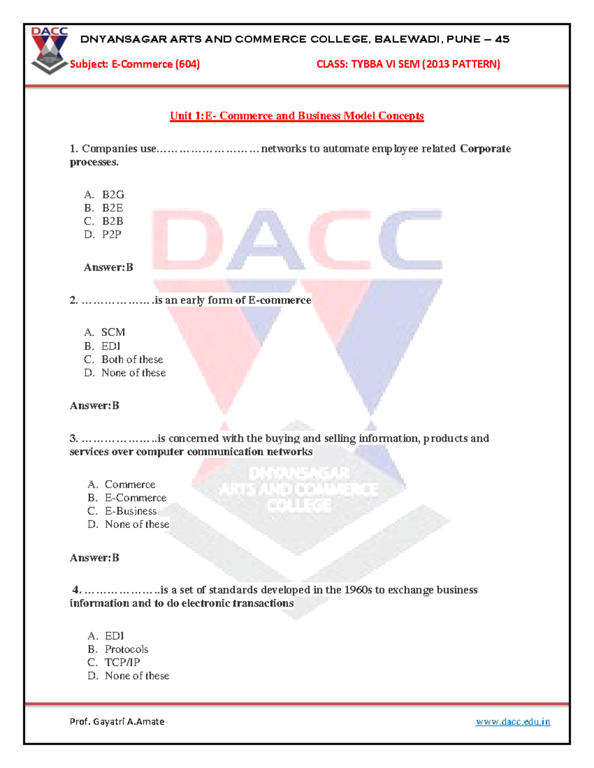 BBA 604 E Commerce - question paper - Subject: E-Commerce (604) CLASS ...