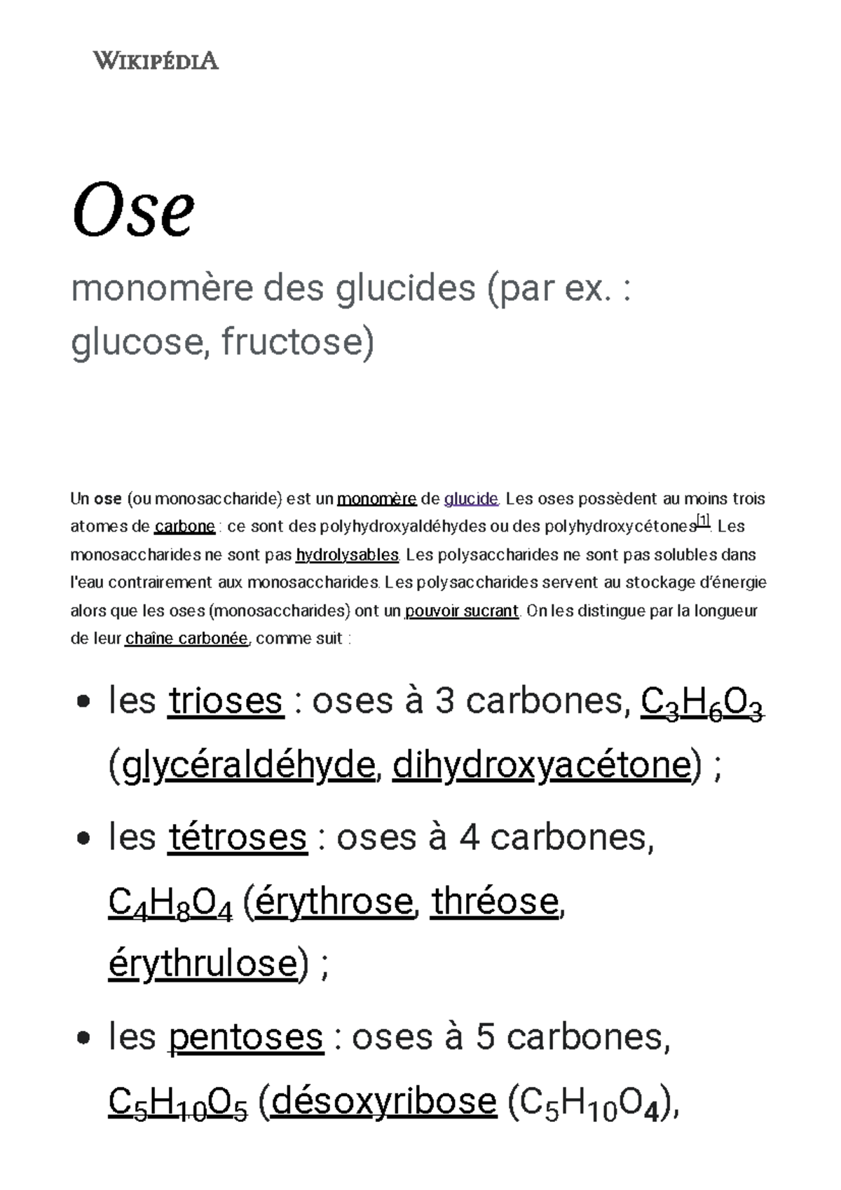 Ose — Wikipédia - Ose monomère des glucides (par ex. : glucose ...