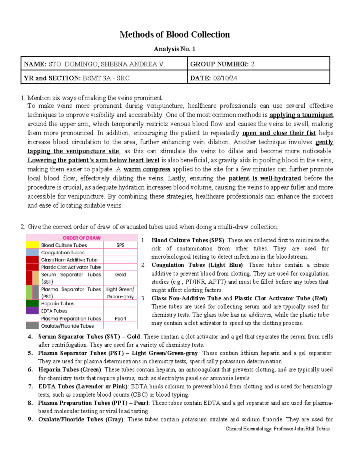 Hematology-LAB-QFRs - hema - Methods of Blood Collection Analysis No. 1 ...