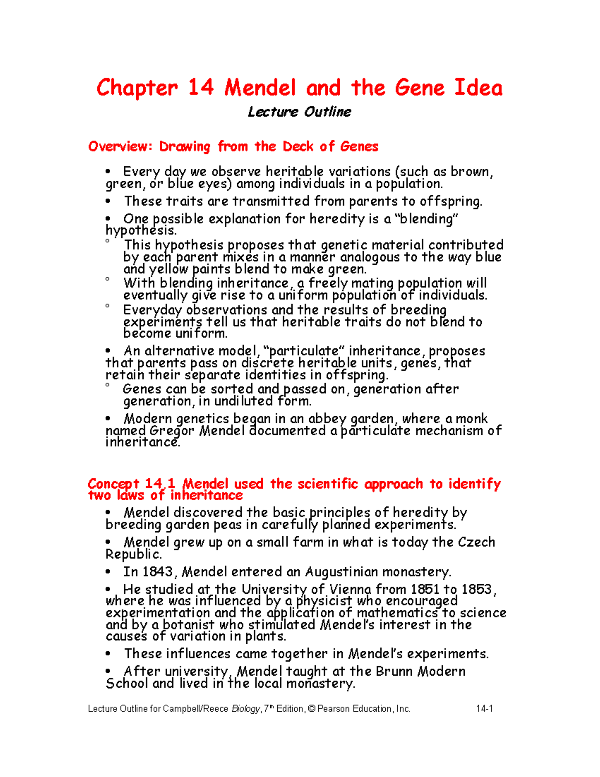 Chapter 14 - Mendel & the Gene Idea - Chapter 14 Mendel and the Gene ...