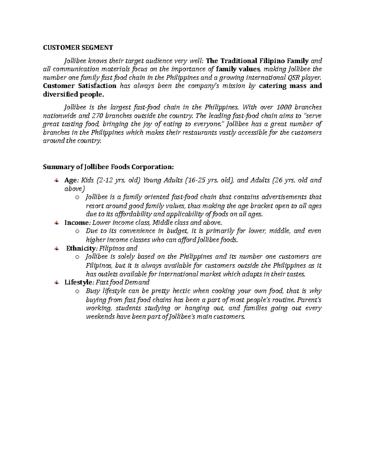 Jollibee Customer Segment Jollibee Customer Segment - CUSTOMER SEGMENT ...