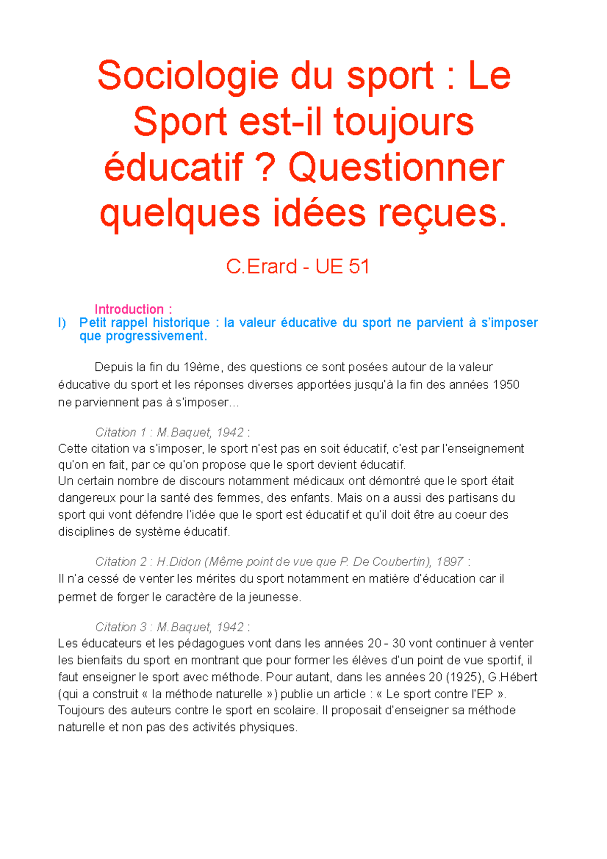 C. Erard - Sociologie du sport - Sociologie du sport : Le Sport ...