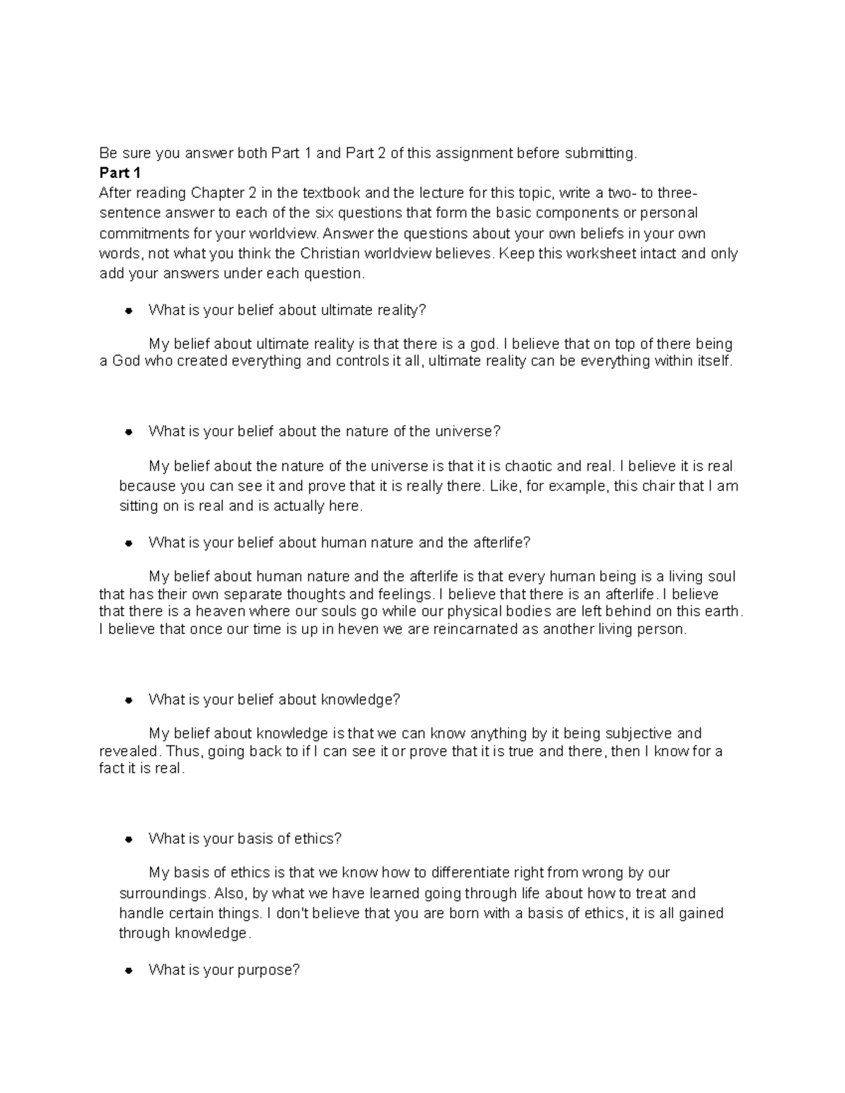 CWV personal assignment - Be sure you answer both Part 1 and Part 2 of ...