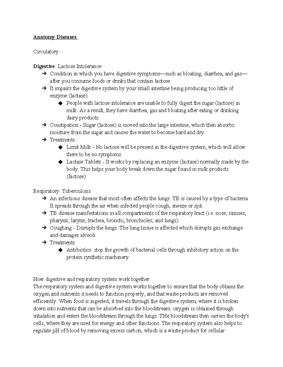 Anatomy Diseases - Anatomy Diseases Circulatory: Digestive: Lactose ...