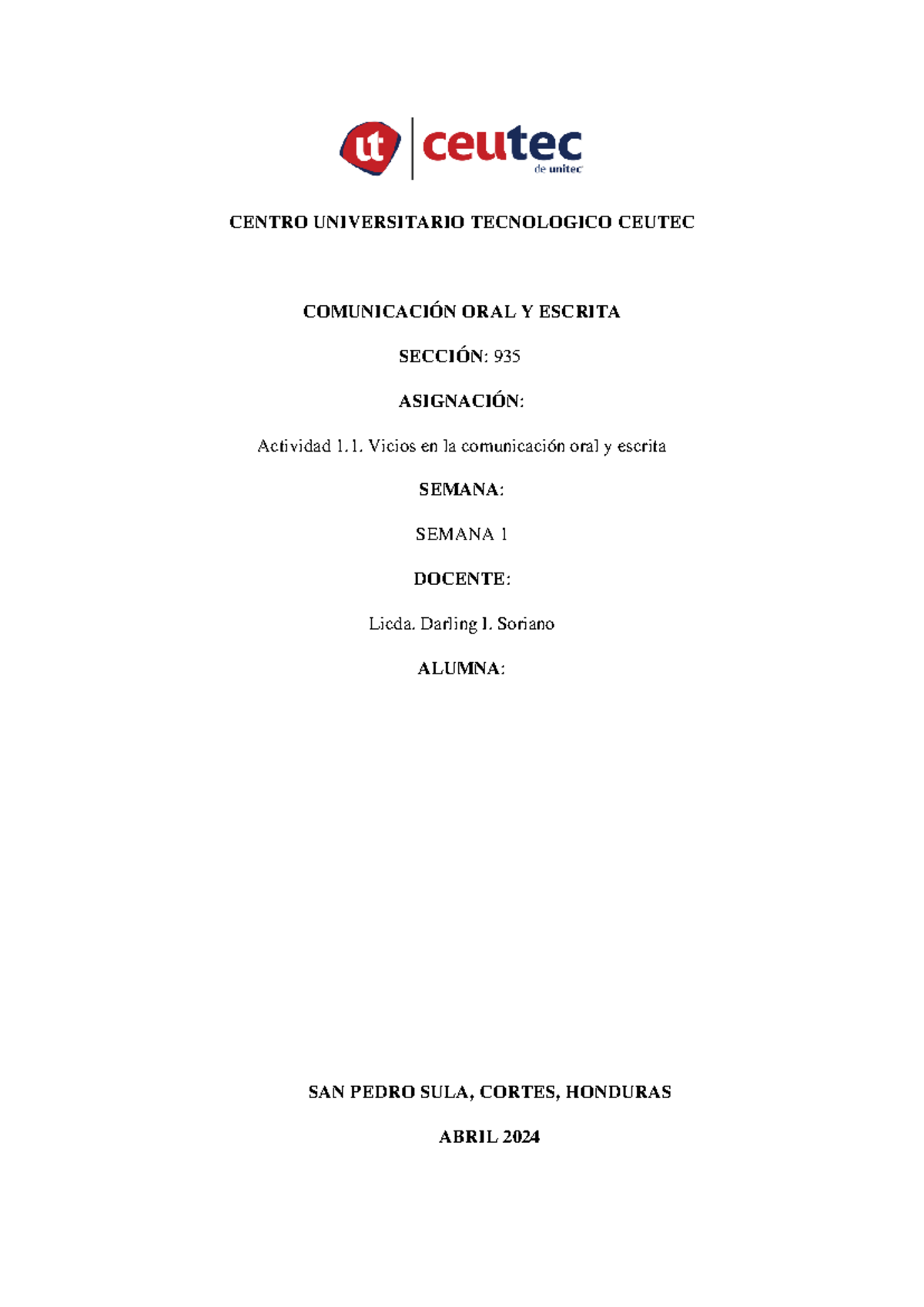 Comunicacion oral y escrita - CENTRO UNIVERSITARIO TECNOLOGICO CEUTEC ...