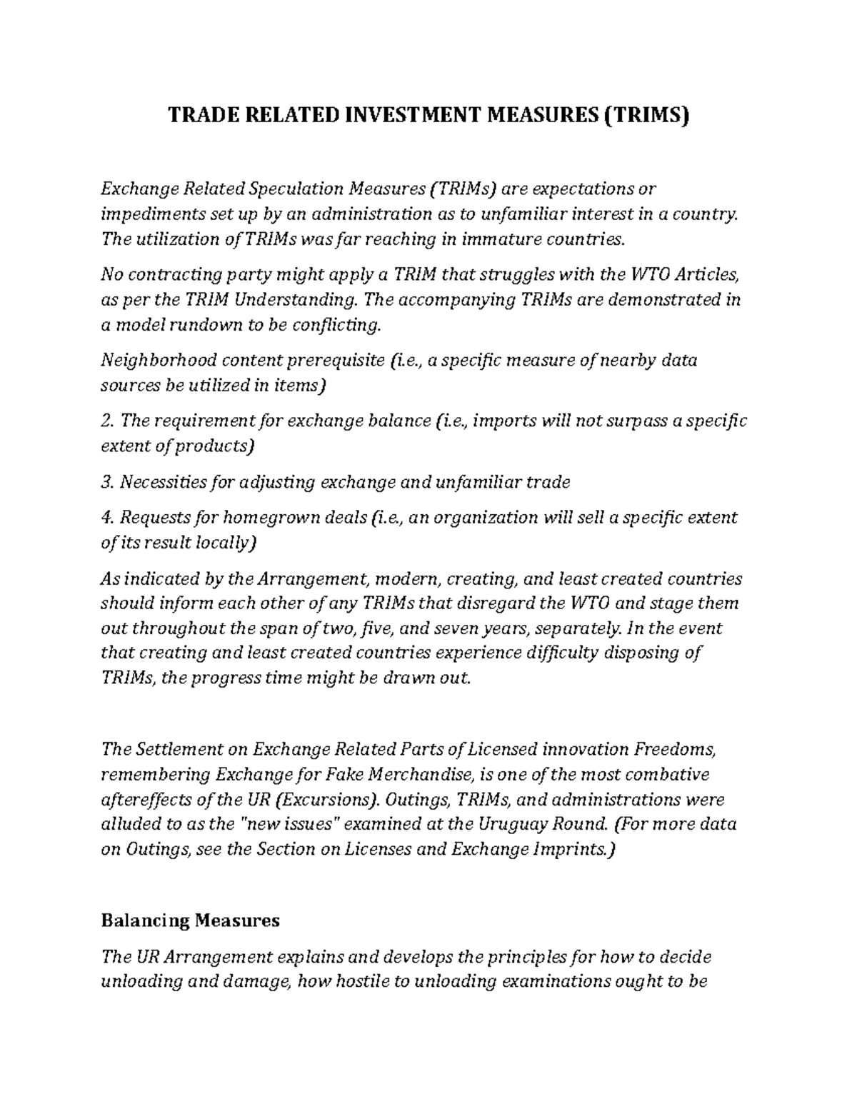 Trade Related Investment Measures - TRADE RELATED INVESTMENT MEASURES ...
