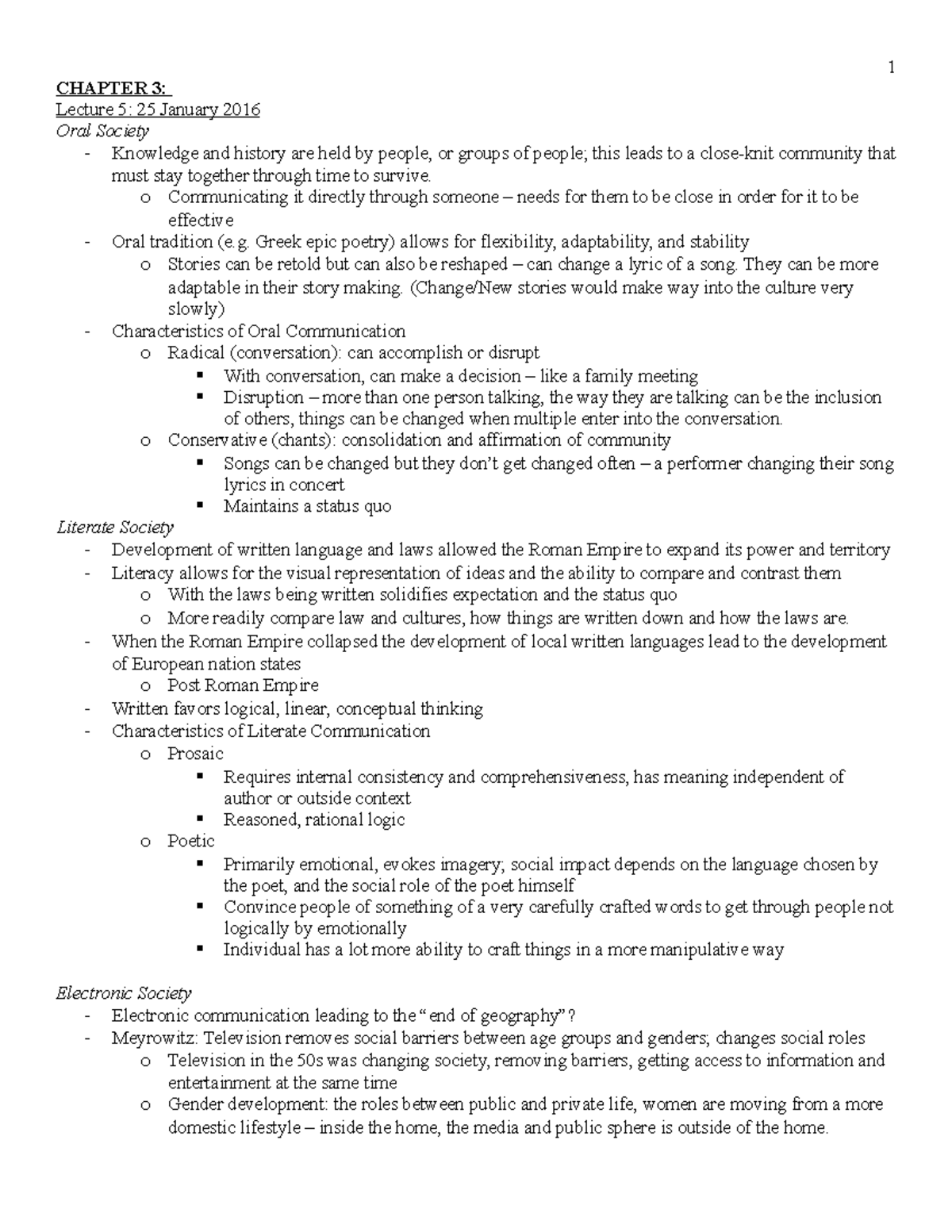 CMST 1A03: Chapter 3 - 1 CHAPTER 3: Lecture 5: 25 January 2016 Oral ...