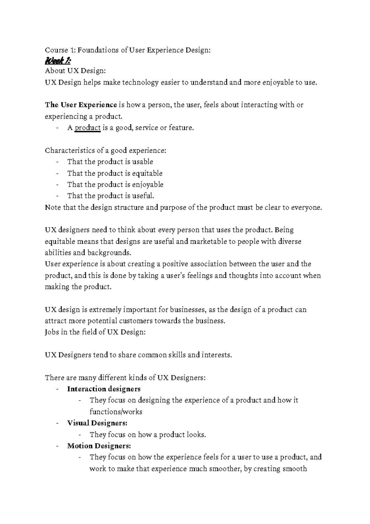 UX Design Notes - Course 1: Foundations of User Experience Design: Week ...