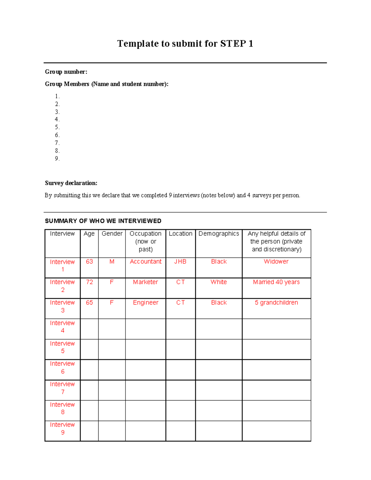 Template for Step 1 - Template to submit for STEP 1 Group number: Group ...