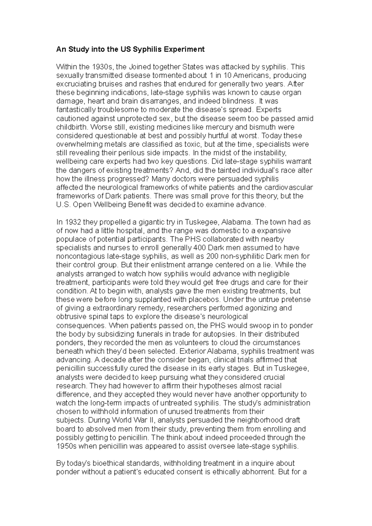 A Study into the US Syphilis Experiment - This sexually transmitted ...