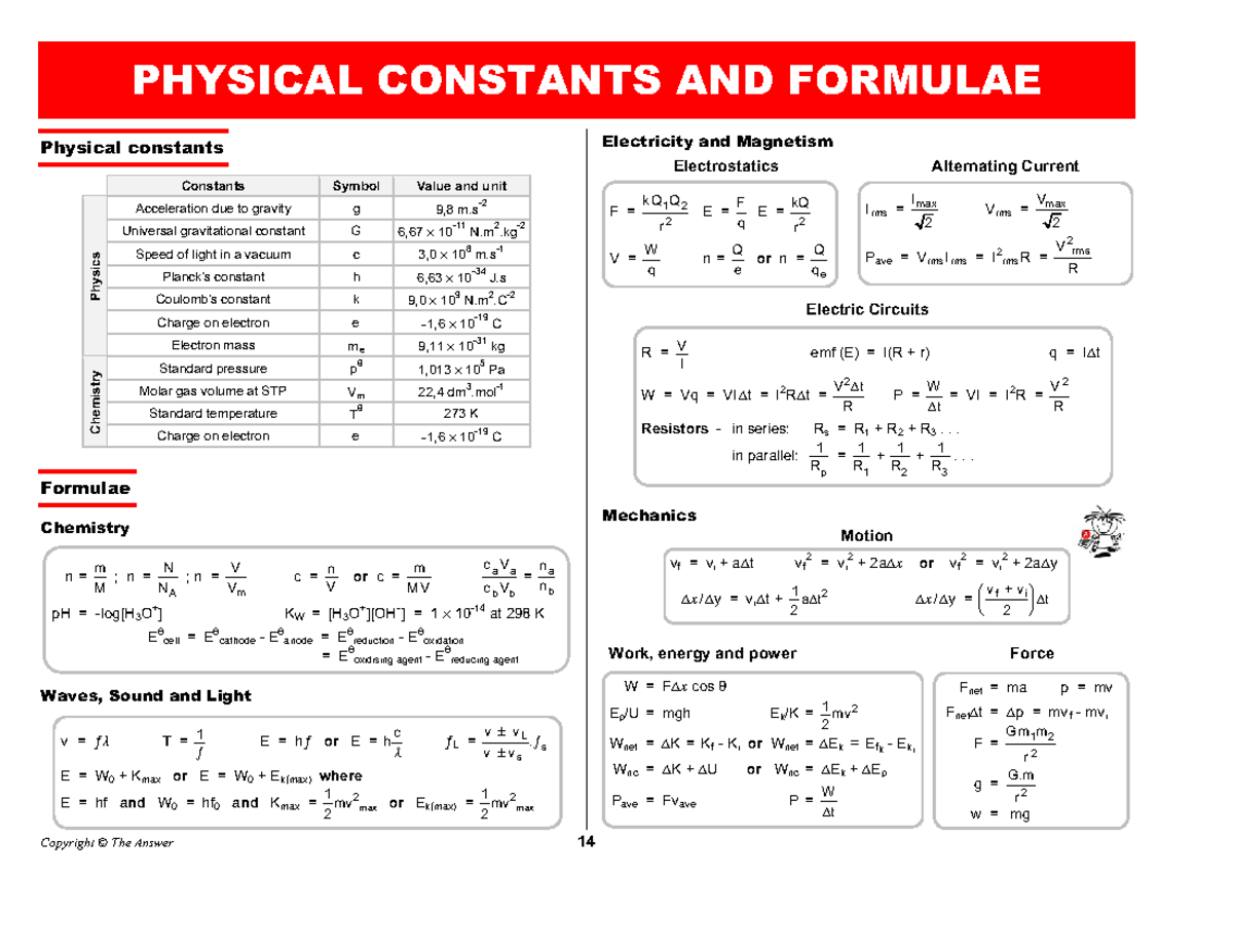1000002508 - Summary - Copyright © The Answer 14 PHYSICAL CONSTANTS AND ...