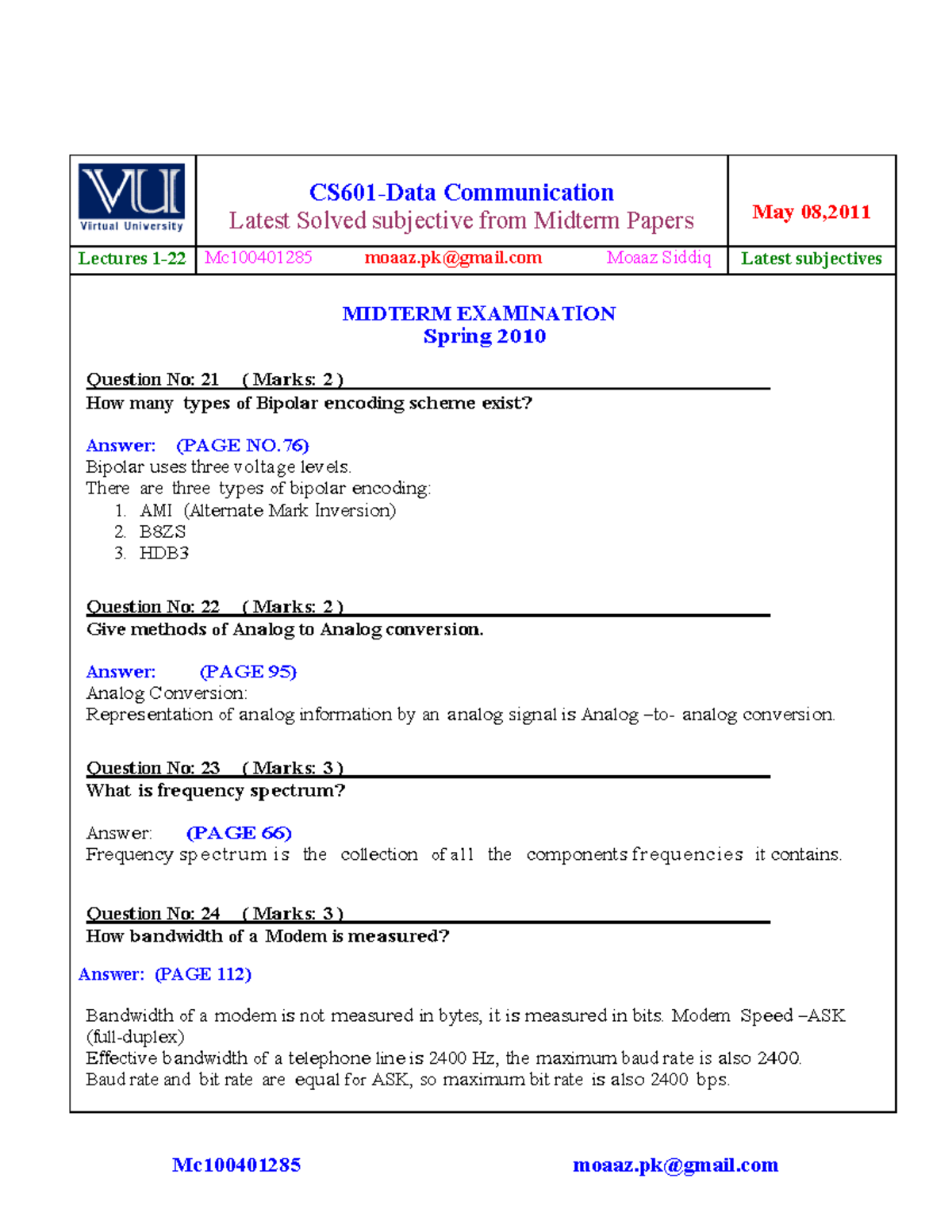 CS601-midterm subjectives solved with references by moaaz - - Studocu