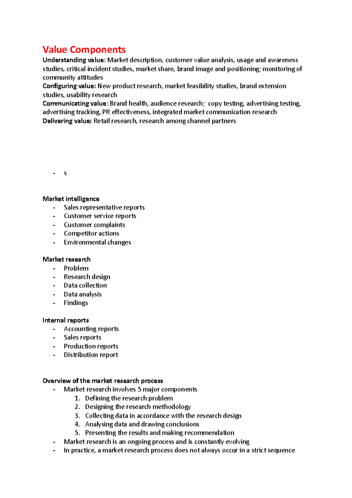 Week 3 - notes - Value Components Understanding value: Market ...
