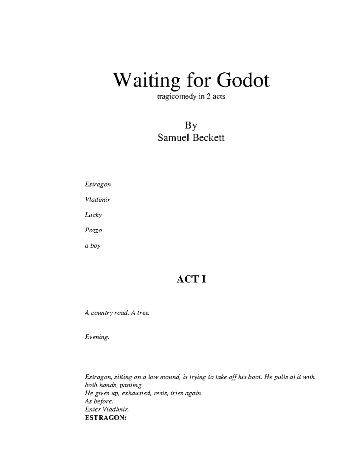 Waiting for Godot (play) by Samuel Beckett - Waiting for Godot ...