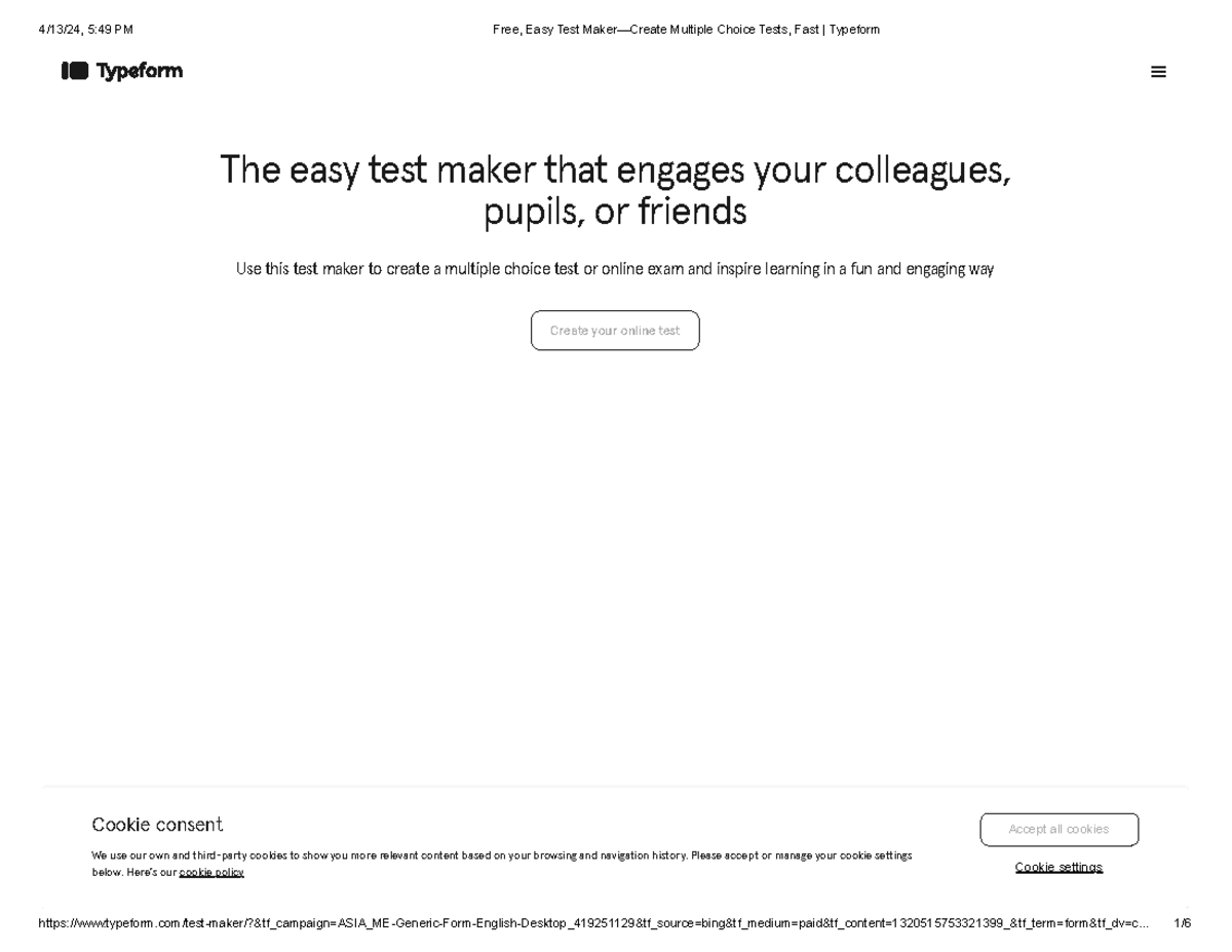 Free, Easy Test Maker—Create Multiple Choice Tests, Fast Typeform - The ...