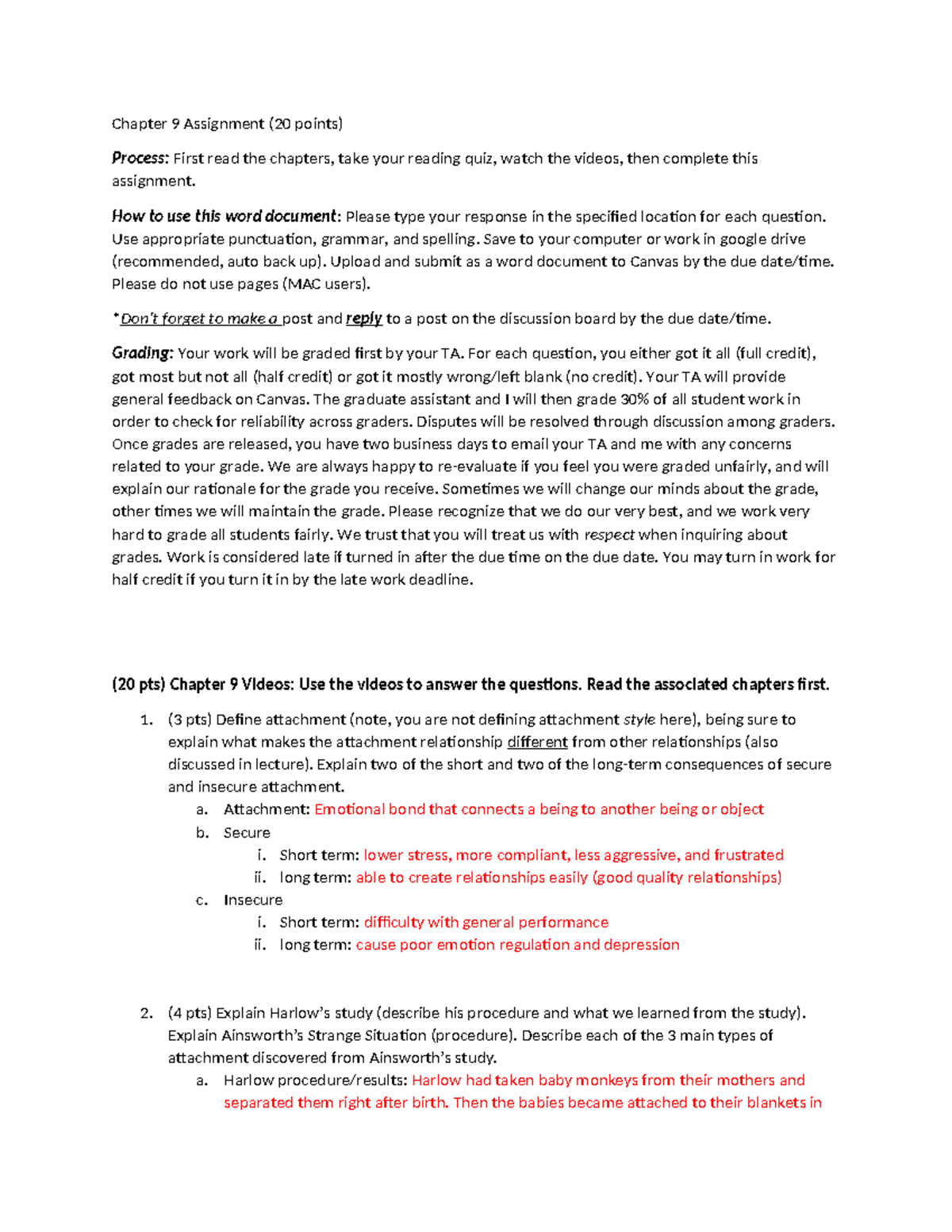 Chapter 9 assignment - Chapter 9 Assignment (20 points) Process: First read the chapters, take ...