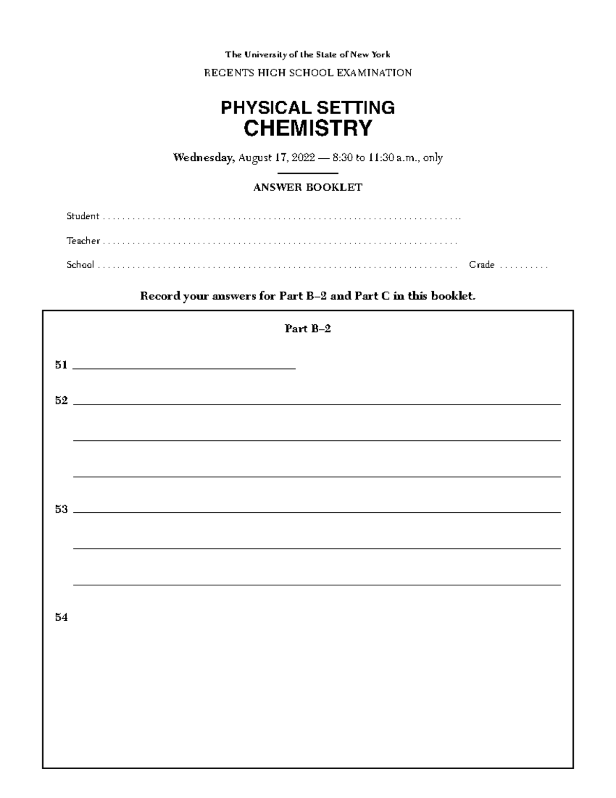 Chem82022-answerbooklet - Part B– 51 52 53 54 The University of the ...