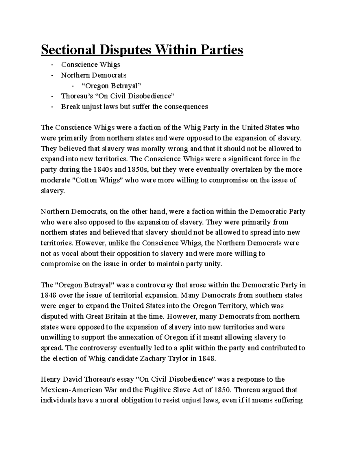 111111 Sectional Disputes Within Parties impact in the US - Sectional ...
