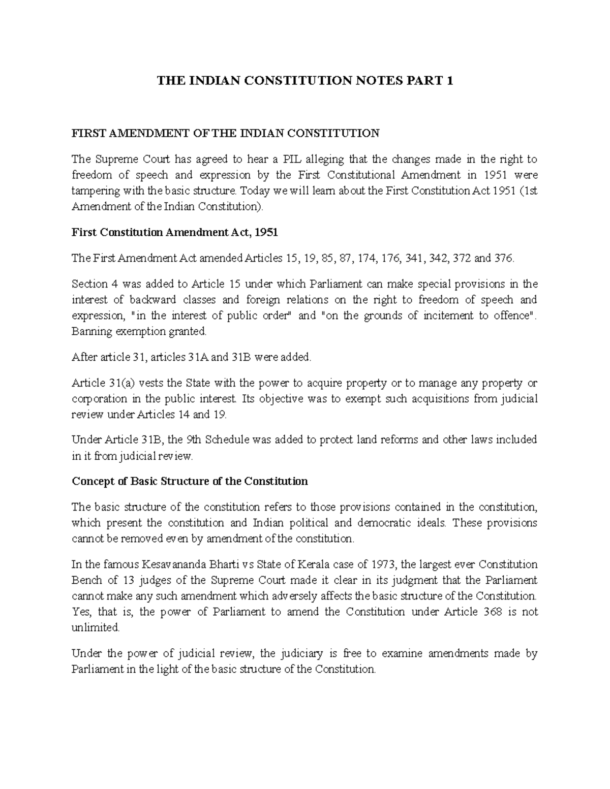 THE Indian Constitution Notes PART 1 - THE INDIAN CONSTITUTION NOTES ...