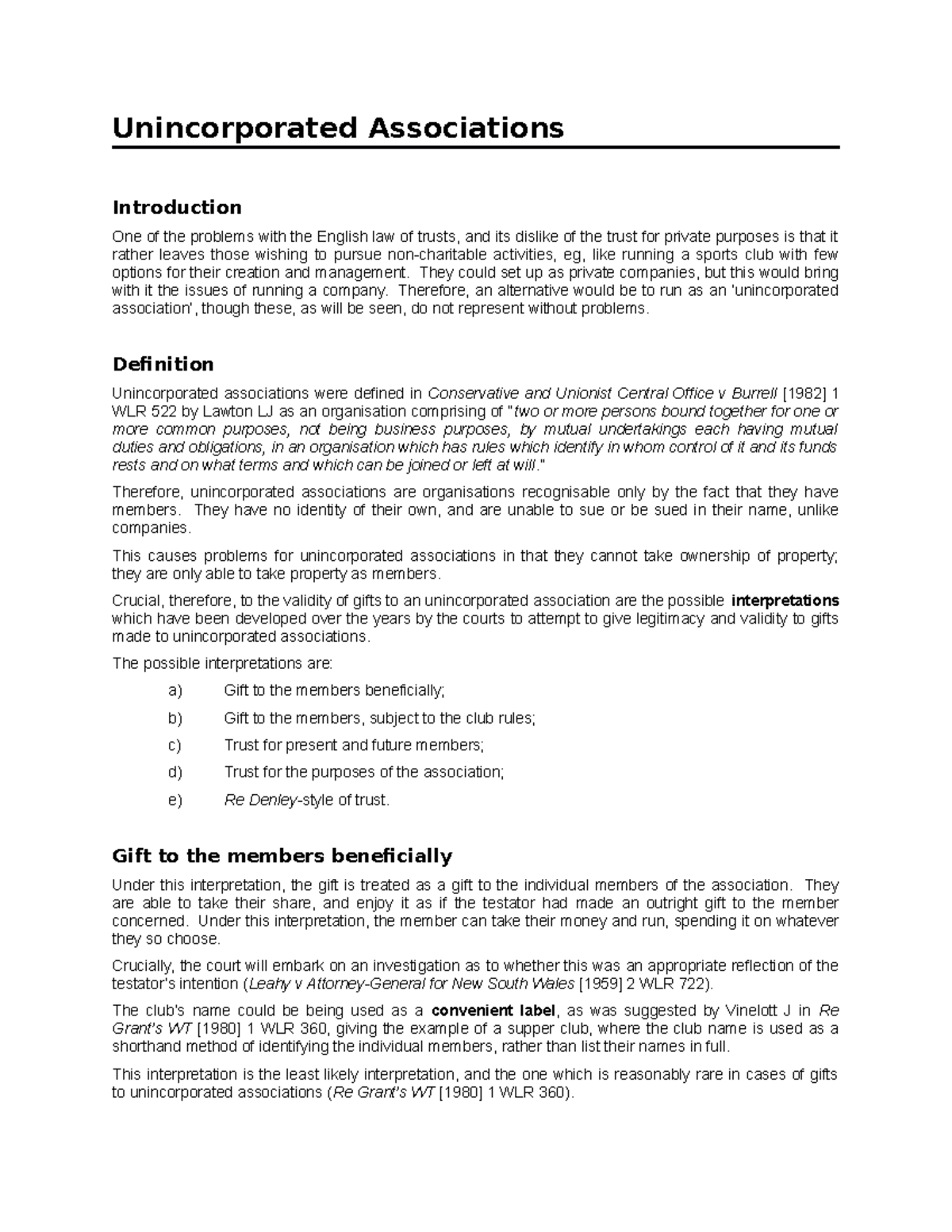 Unincorporated Associations - Unincorporated Associations Introduction ...