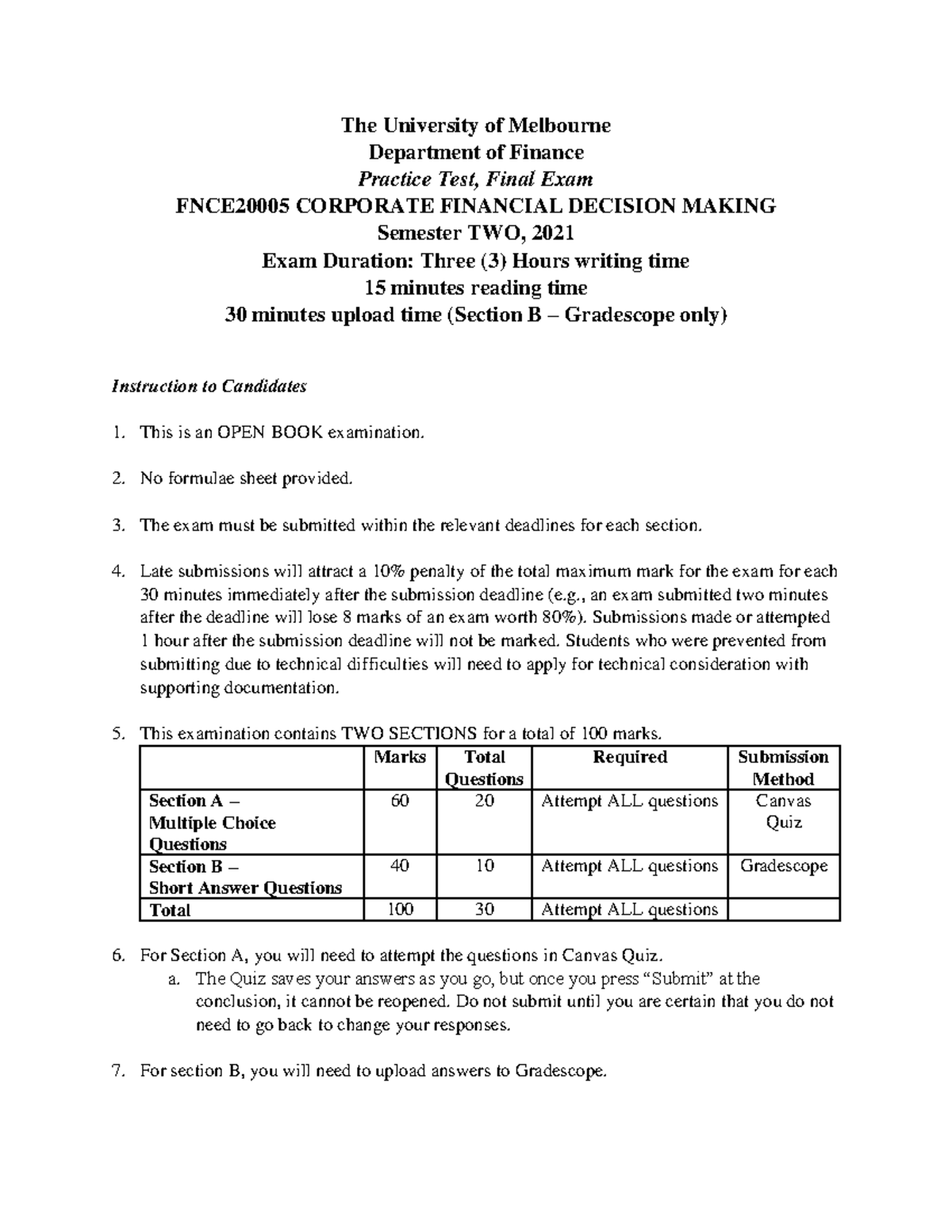 2021 Semester 2 Practice Final Exam - Section B-2 - The University of ...