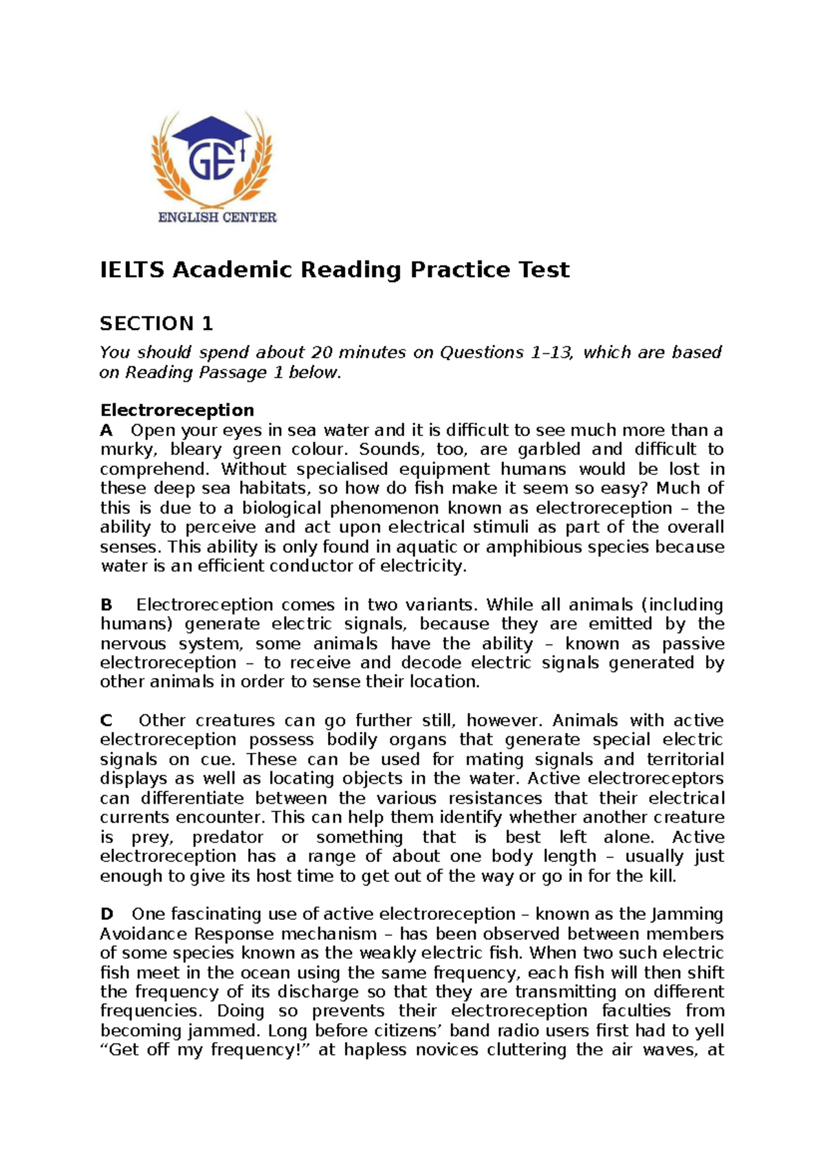 Ielts Academic Reading Practice Test - IELTS Academic Reading Practice ...