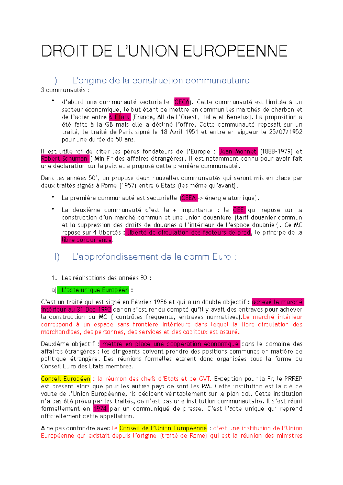 Cours droit de l'UE Partie 1 2019-2020 - DROIT DE L’UNION EUROPEENNE I ...