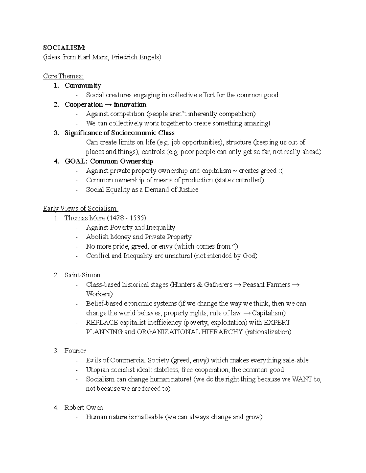 Socialism - Notes (Term 1) - SOCIALISM: (ideas from Karl Marx ...