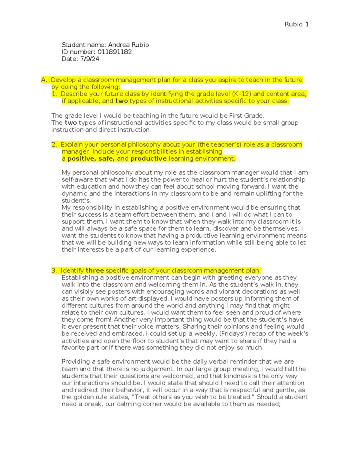 D095 Task 1 - Passed on the first try. - Student name: Andrea Rubio ID ...