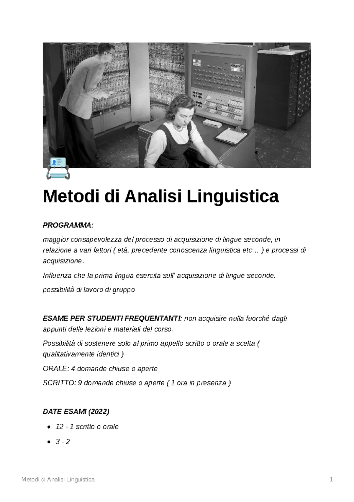 Metodi di Analisi Linguistica - μ Metodi di Analisi Linguistica PROGRAMMA: maggior ...