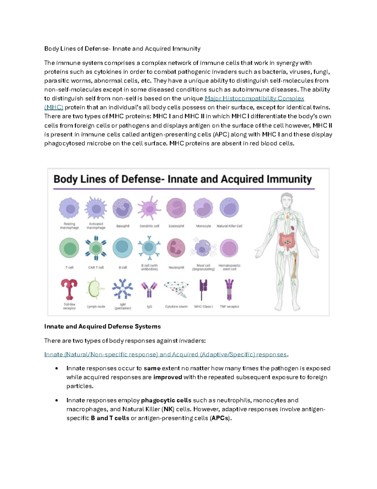 Line of Defenses - CHN - Body Lines of Defense- Innate and Acquired Immunity The immune system ...