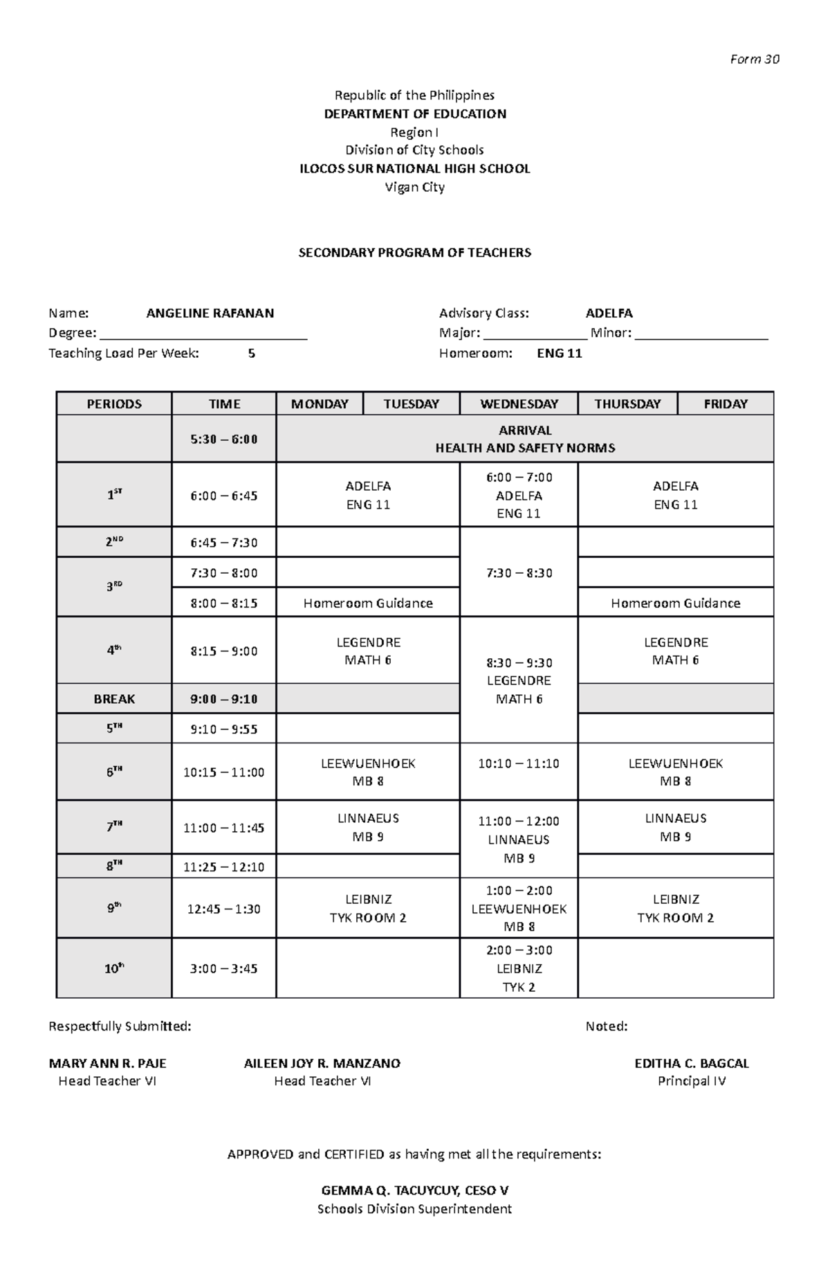 G8 English Teachers Program - Form 30 Republic of the Philippines ...