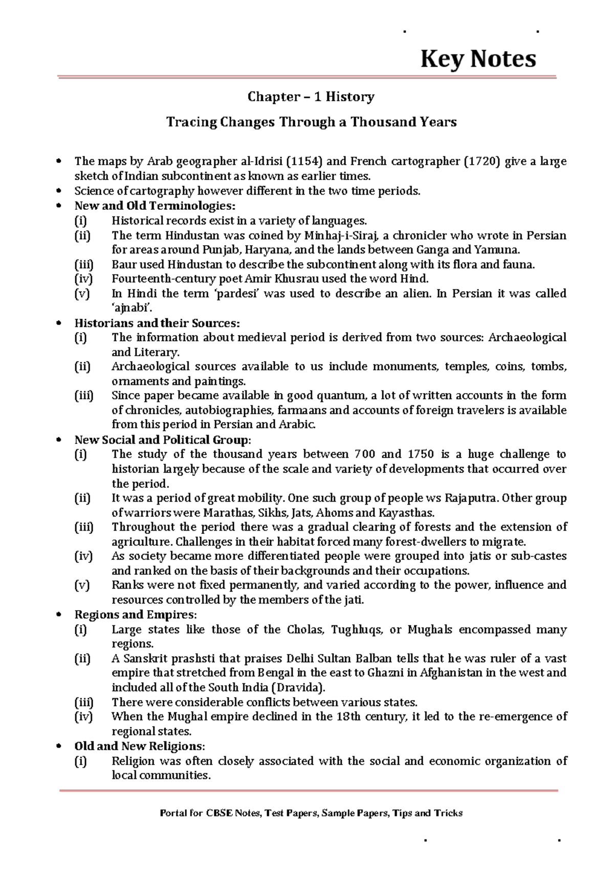 07 social science histroy key notes ch01 tracing changes through a ...