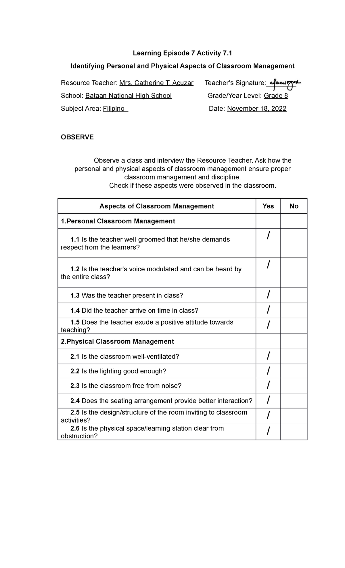 Field Study 1 Learning Episode 7 lesson and Activity - Learning Episode ...