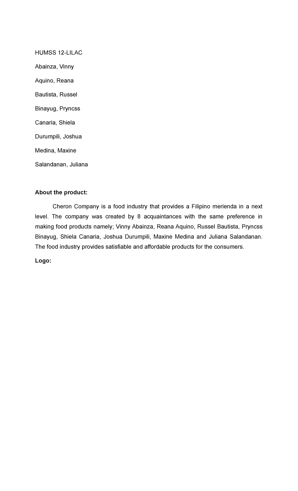 Entrep 101 - Grade: 12 - HUMSS 12-LILAC Abainza, Vinny Aquino, Reana ...