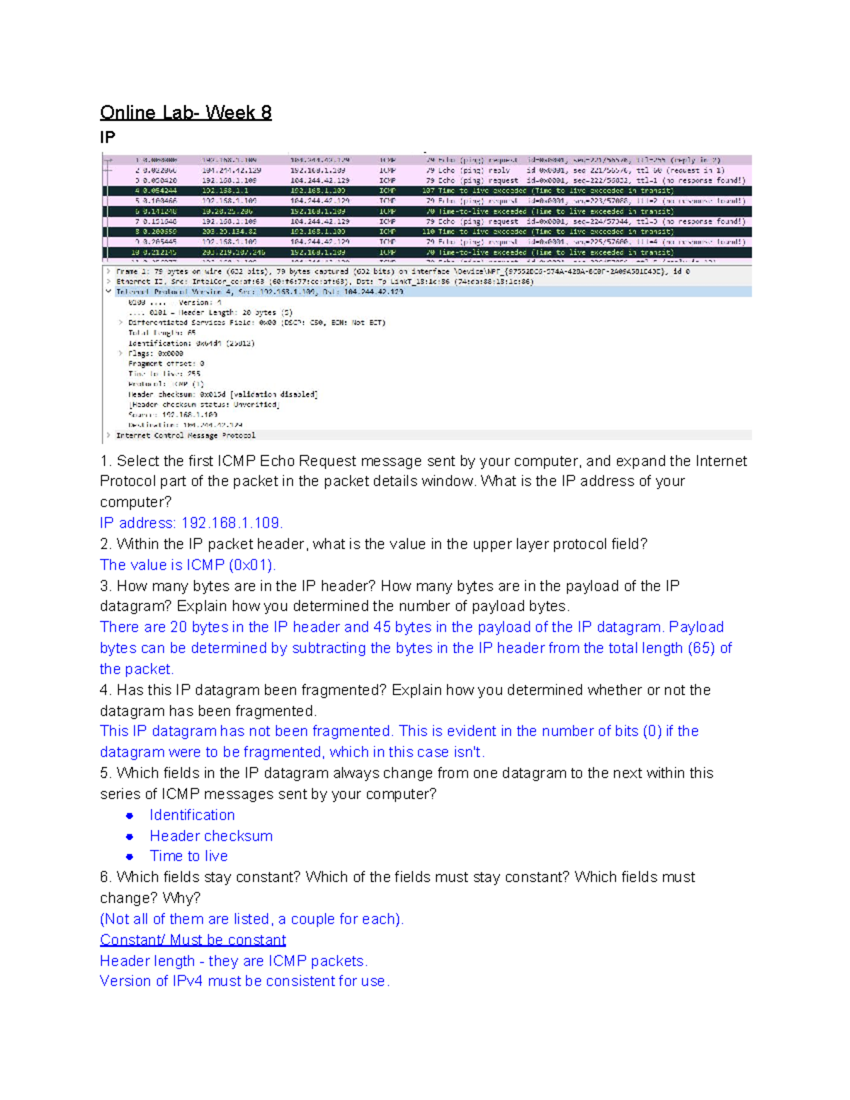 Net Fun Week 8 Lab Answers - Online Lab- Week 8 IP Select the first ...