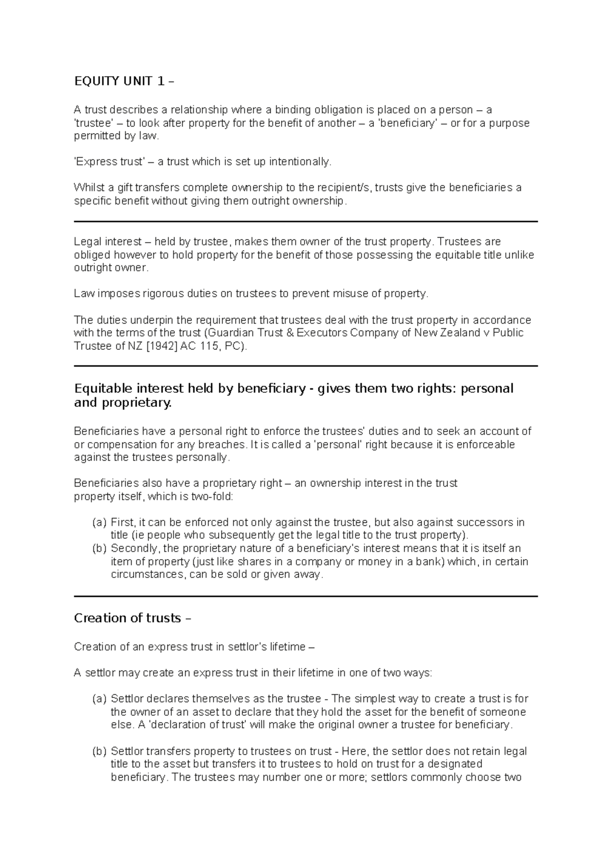 Equity UNIT 1 - WS notes - EQUITY UNIT 1 – A trust describes a ...