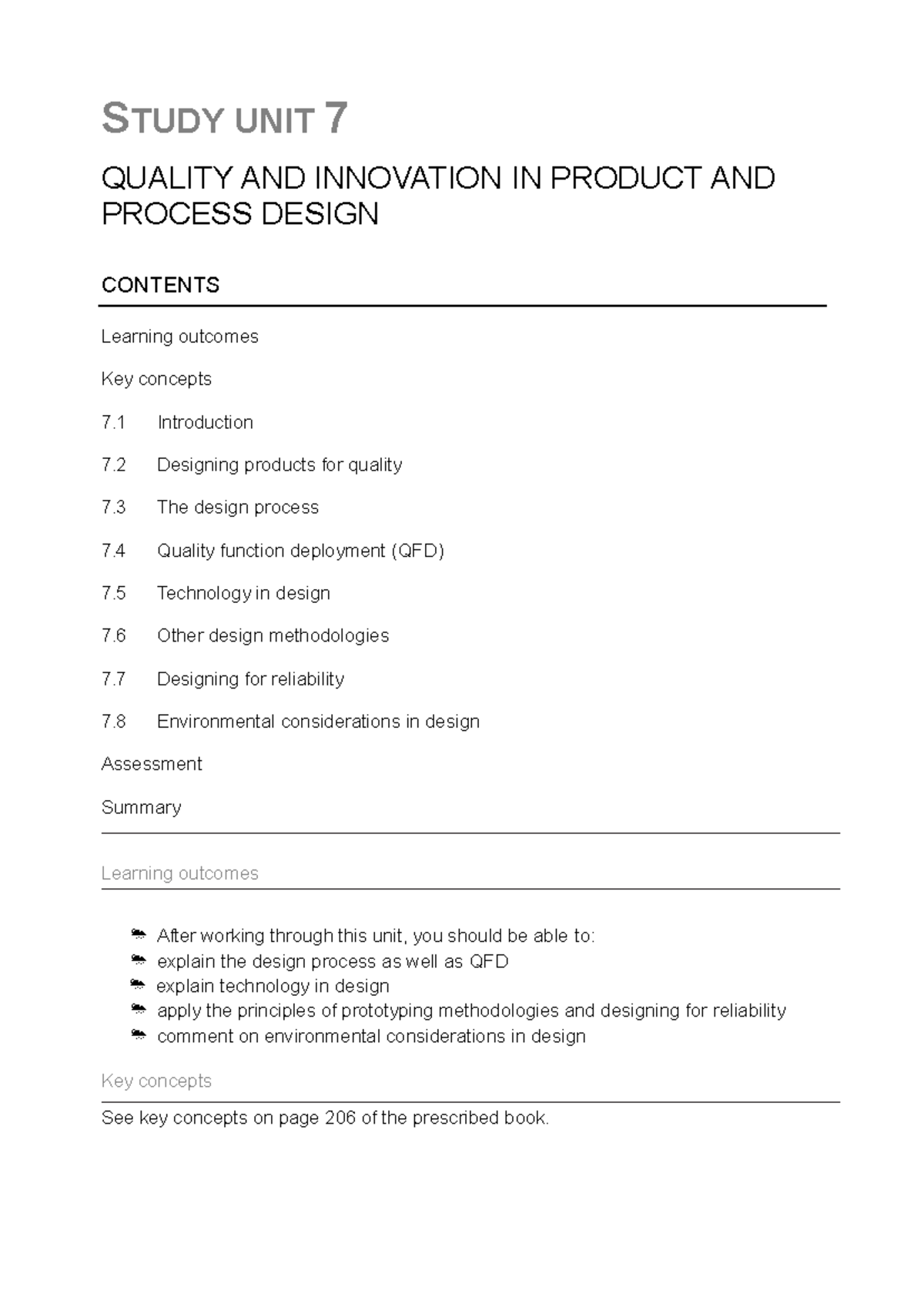 Study UNIT 7 Quality AND Innovation IN Product AND Process Design ...