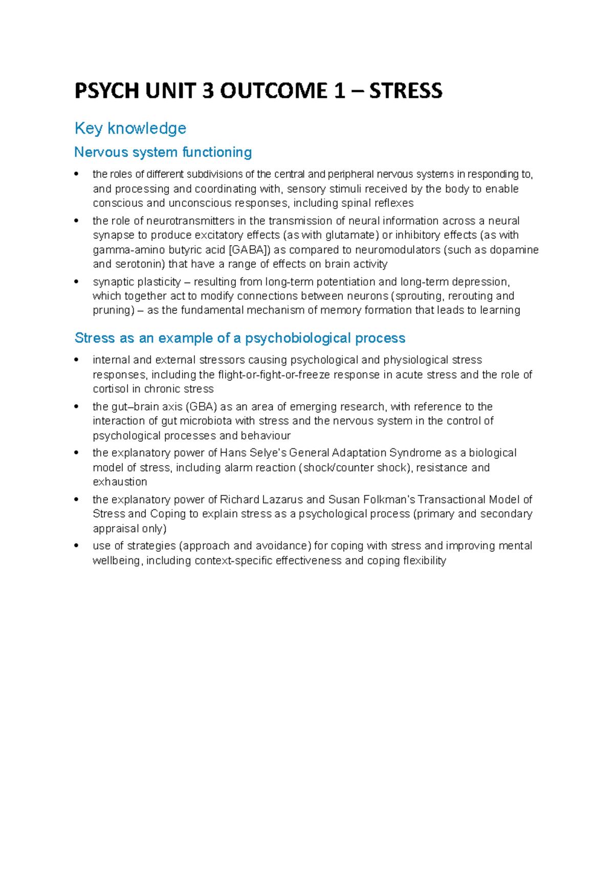 Psych UNIT 3 Outcome 1 - Notes for Unit 3 - AOS 1 - PSYCH UNIT 3 ...