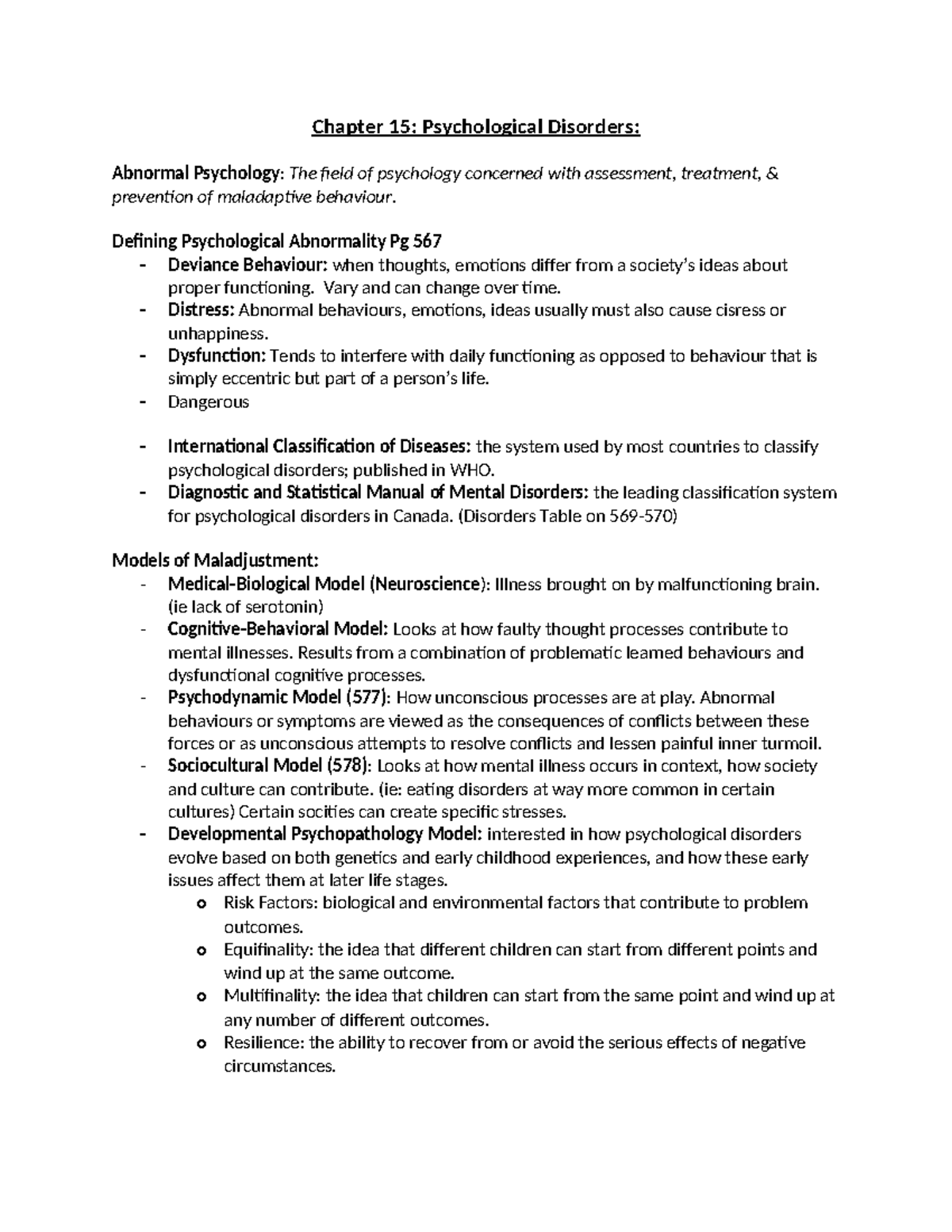 Chapter 15 Psychological Disorders - Chapter 15: Psychological ...