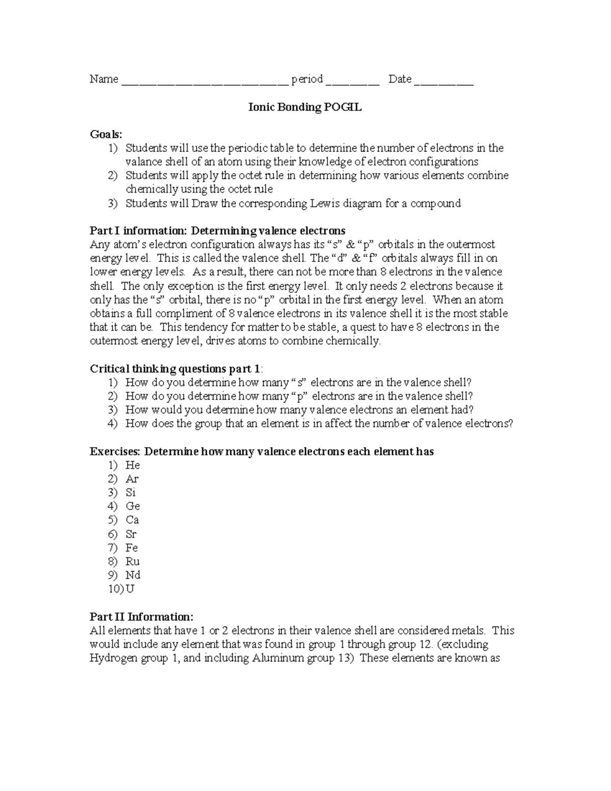 Ions Pogil - Study Guide - Name ____________________________ period ...