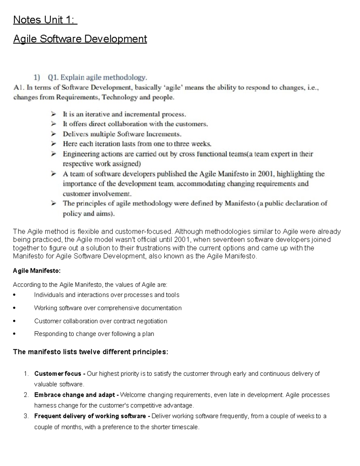 Unit 1 notes agile soft dev - Notes Unit 1: Agile Software Development ...