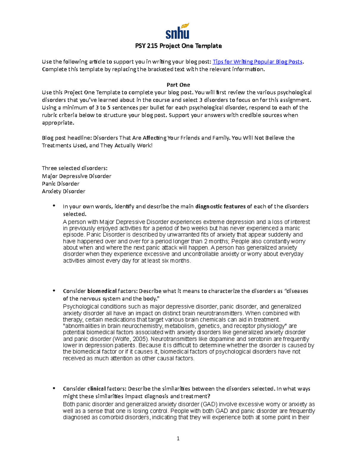 PSY 215 Project One Template - PSY 215 Project One Template Use the ...