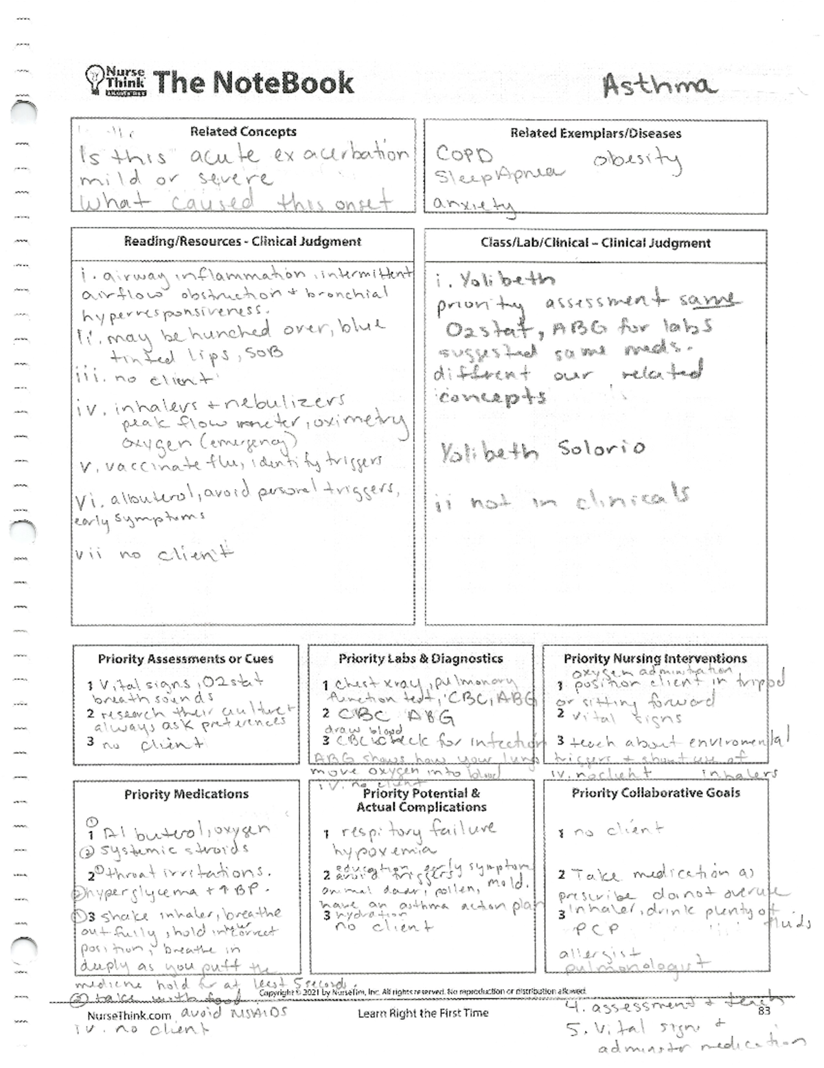 Notebook Week 1 - Nurse Think The NoteBook Asthma Related Concepts ...