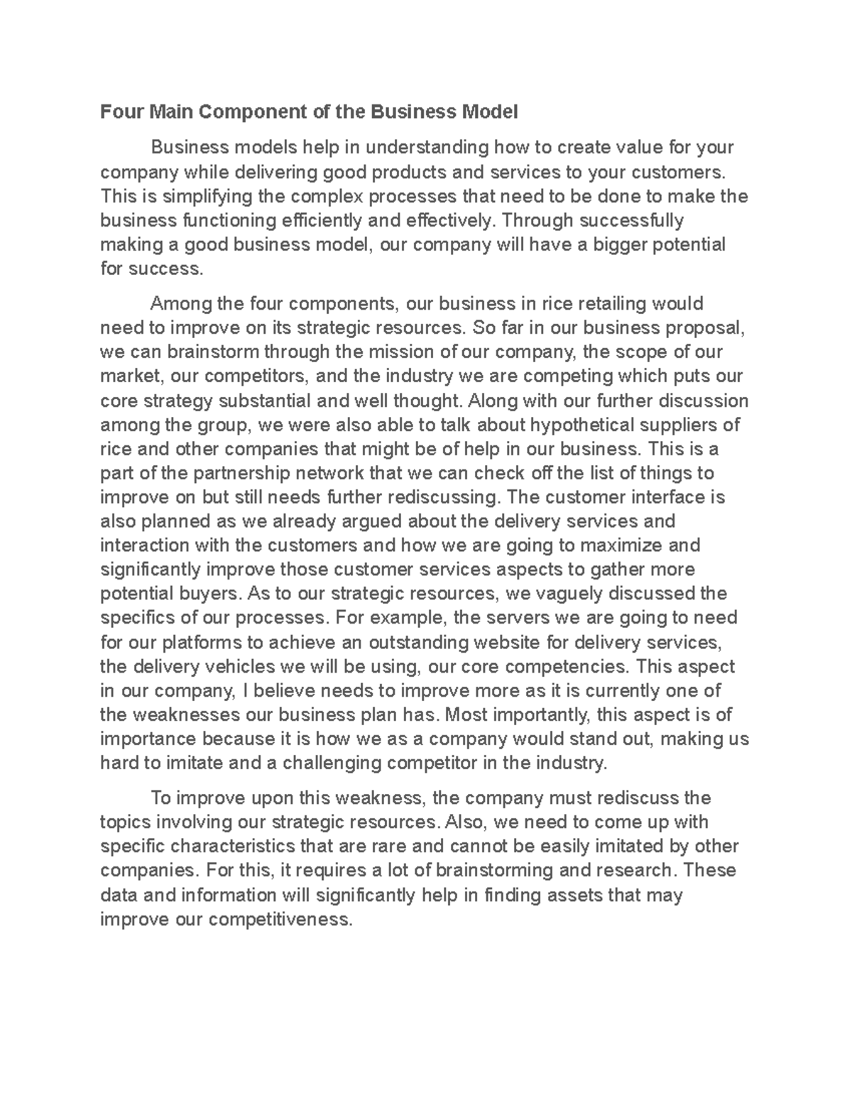 Four Main Component of the Business Model - This is simplifying the ...